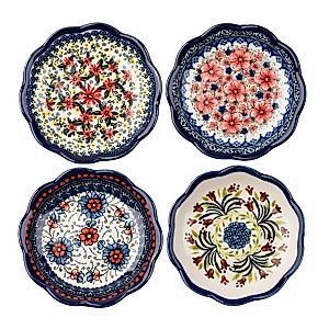 Sizikato 4pcs Porcelain Appetizer Plate, 4-Inch Snack Plate Sauce Dipping Saucer, Exotic Flower Pattern