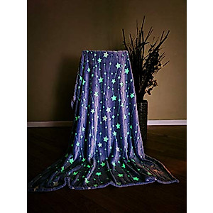 Glow In The Dark Star Blankets for Adults Couch Blanket Plush Fleece Blankets with Stars For Bedroom Living Room Luminous Glow Blanket For Kids With Stars Fleece Blanket Ideal Gift For Kids and Adults