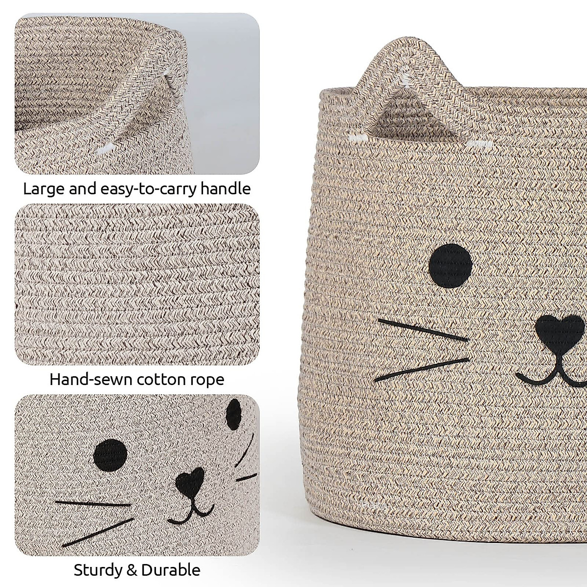 YOUDENOVA Large Woven Cotton Rope Storage Basket, Nursery Hamper with Handles for Blanket, Toys, Towels,Clothes, Baby Gift Baskets, Jute 15.7" L×13.4" H