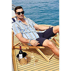 JMIERR Men's Hawaiian Striped Shirts Summer Casual Short Sleeve Button Down Beach Shirt with Pocket for Men, US 43(L), A2 Blue