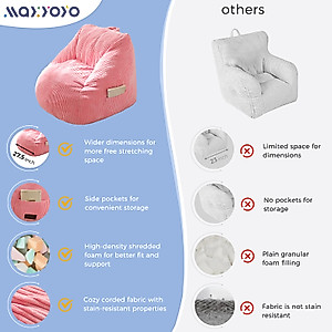 MAXYOYO Kids Bean Bag Chair, Bean Bag Couch with Handle, Comfy Toddler Chair for Boys and Girls, Accent Sofa Chair with Pocket for Gaming Reading Relaxing, Pink