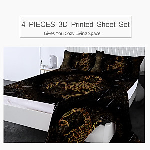 Sleepwish Gold Scorpion Design Sheet Set Full Size Meteors Shower Pattern Bedding Set Abstract Insect Pattern Bedding Sheets & Pillowcases 4 Piece 1 Fitted Sheet, 1 Flat Sheet and 2 Pillowcases