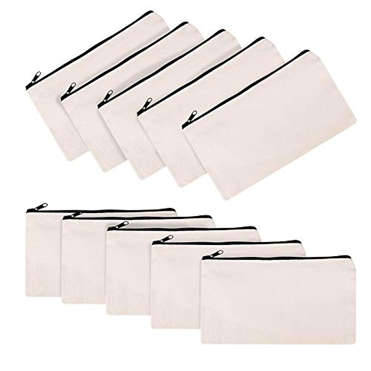 Katieyca 10 PCS Canvas Zipper Pouch, Blank DIY Craft Pen Bag, Multi-purpose Cosmetic Bag to Store Personal Belongings for Travel and Work (Beige, 8.3"x4.7")