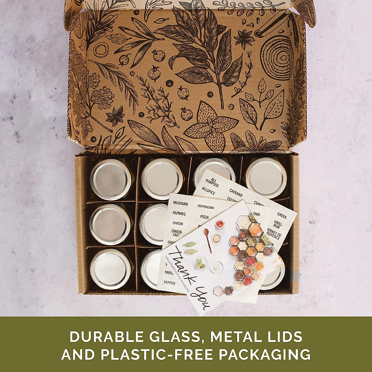 Gneiss Spice Magnetic Spice Jars | Create a Hanging Spice Rack on Your Fridge | Includes Large Empty Glass Jars, Magnetic Metal Lids and Spice Labels