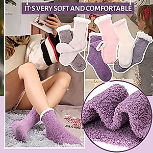 Fuzzy Socks for Women Fluffy Cozy Slipper Cabin Comfy Warm Winter Sleep Soft Plush Fleece Stocking Stuffers for Women Adult Home Socks Christmas Mothers Day Gift Ideas for Teen Girls Color D 6 Pairs