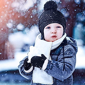Winter Toddler Hat and Mittens Knit Earflap Hat and Fleece Mitten Gloves Set for Baby Boys Girls(Navy Blue)