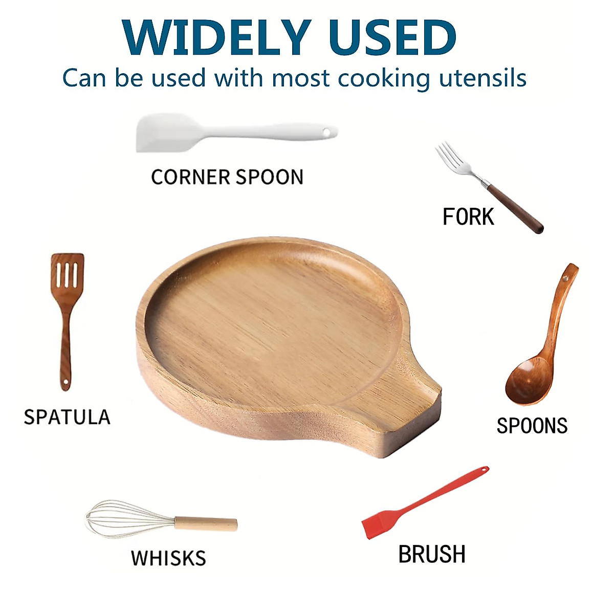 LBEMEY Acacia Wood Spoon Rest For Stove Top- Smooth Round Wooden Spoon Holder For Kitchen Counter with Non Slip Silicone Feet, Perfect Holder For Spoons,Spatulas and Tongs (Brown)