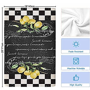 VDLBT Summer Kitchen Towels Yellow Lemon Dish Towels Dishcloth Fingertip Hand Towel Black White Plaid Soft Tea Towel Set of 2
