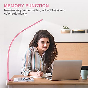 yotutun LED Pink Table Lamp with Clamp, Flexible Gooseneck Desk Light, Eye-Caring Architect 3 Modes 10 Brightness Levels, Memory Function Desk Lamps for Home Office, 10W