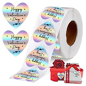 Valentine's Day Heart Shaped Stickers 1.5 inch Happy Valentine’s Day Gift Tags Labels Valentine's Love Wrap Decorative Stickers for Envelope Seal,Weeding,Party Decorations 500 pcs