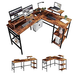 Wildhome 51" L Shaped Desk & Long Desk,Corner Gaming Desk with Monitor Stand, Home Office Workstation Table,2 Person Computer Table,Home Office Desks with 3 Headphone Hook (Vintage Oak Finish)