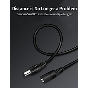 Tonton Power Extension Cable 33ft 10M 2.1mm x 5.5mm Compatible with 12V DC Adapter Cord for CCTV Security Camera IP Camera Standalone DVR