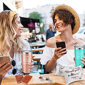 Sabary 8 Pieces Novelty Teacher's Day Appreciation Gifts Set for Women, 20 oz Travel Tumbler with Straws Brushes and Lids, Teacher Makeup Bag Cosmetic Bag, Teacher Keychain, Teacher Leather Journal