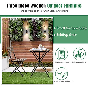 BLKMTY Patio Bistro Set 3-Piece Outdoor Patio Furniture Sets Folding Table and Chairs Wood Bistro Set Balcony Cafe Table Square Patio Table Chair for Porch, Garden, Backyard, Chestnut Brown