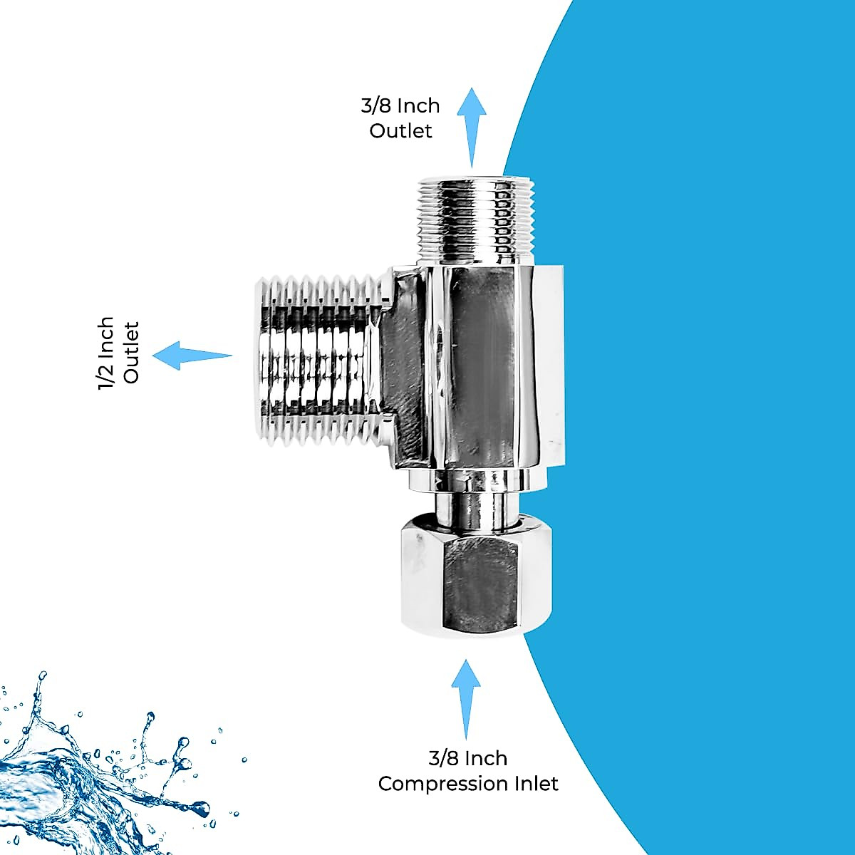 GenieBidet 3/8 X 3/8 X 1/2 Inch T-Connector for Bidet | Connect to 3/8 Water Supply at the wall Instead of 7/8 Toilet Tank Inlet | This Bidet T Connector uses 1/2 Water Supply to the Bidet