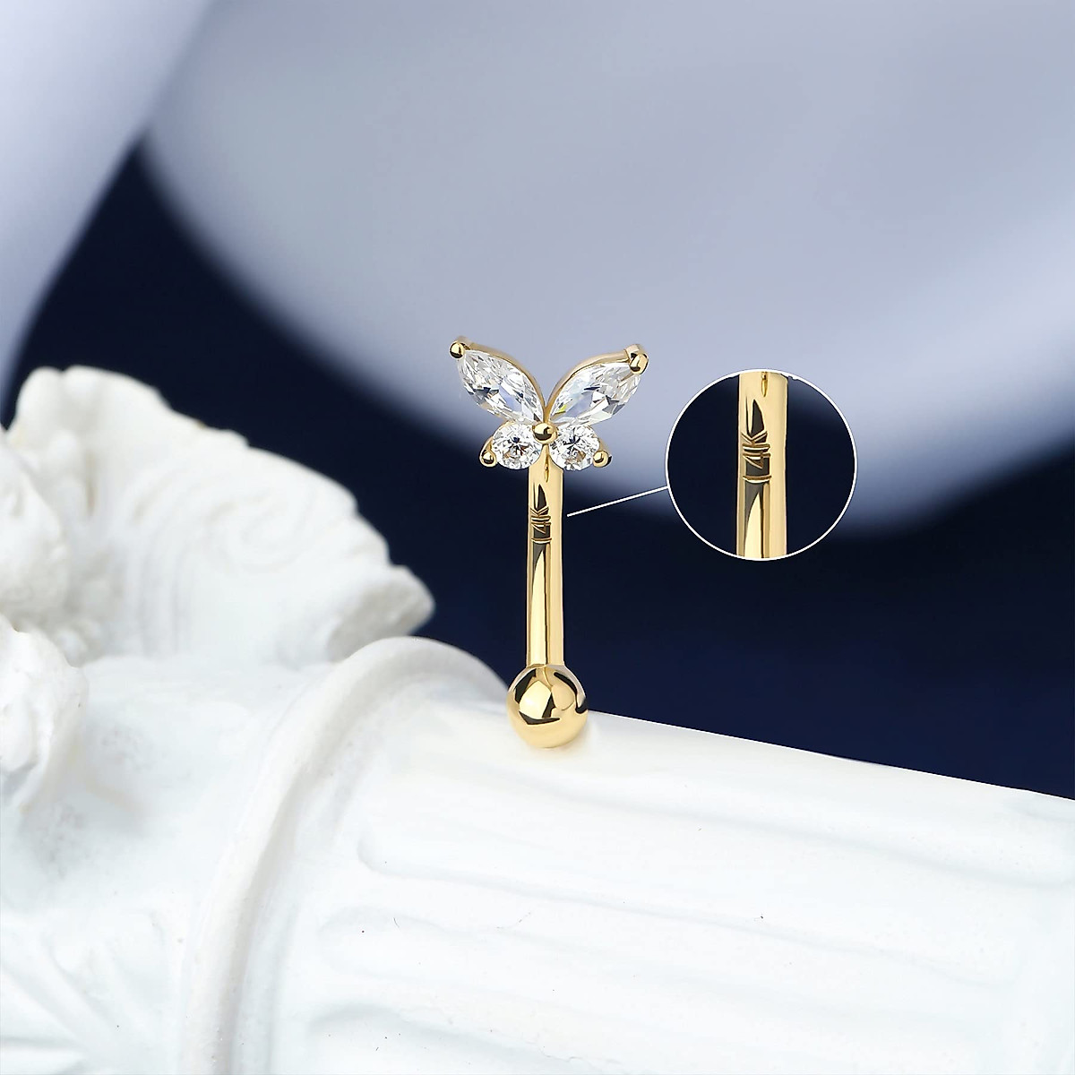 OUFER Gold Rook Piercing Jewelry 14K Solid Gold Butterfly Eyebrow Rings Rook Earrings 16G Daith Curved Barbell