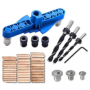 Dowel Jig with Center Scriber 71 Pcs Handheld Dowel Jig Kit Adjustable Punch Locator with Wood Dowels Pins Drill Bits