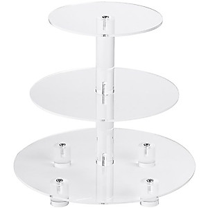 YestBuy 3 Tier Round Cupcake Stand with Base, Acrylic Cake Stand, Cupcake Tower Stand, Premium Cupcake Holder for 28 Cupcakes, Display for Pastry Wedding Birthday Party (4" Between 2 Layers)