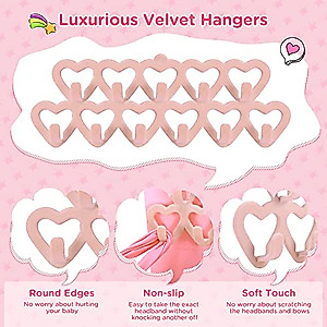 Headband Holder for Baby Girls, Vimiv Headband Organizer for Baby Girls, Baby Bow Holder Organizer w/Heart-Shape Velvet Hangers, Baby Headband Holder Organizer for Door,Closet,Wall, Light Pink