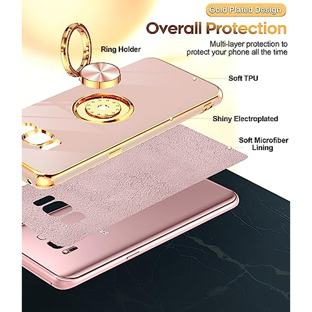 LeYi for Samsung Galaxy S8 Case [ Not Applicable S8 Plus] with 360° Rotatable Ring Holder Magnetic Kickstand, Plating Rose Gold Edge Protective Case, Pink