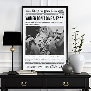 OPPQRRS Vintage Black White Canvas Wall Art, Trendy Girly Newspaper Dorm Aesthetic Poster, Funky Disco Ball Cocktail Prints, Humor Women Party Cake Pictures 12x16in Unframed