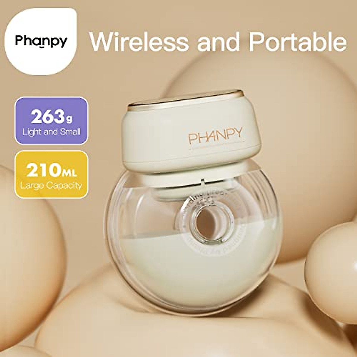 Phanpy E-Joy S2 Wearable Hands Free Portable Breast Pump, 3 Modes 8 Levels High Performance LED Touch Screen Low Noise, 7oz Capacity 20&24 mm(2 Counts)
