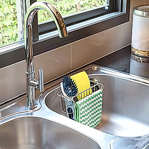 shenee Sponge Holder for Kitchen Sink, Kitchen Sink Caddy, Kitchen Sink Sponge Holder,Kitchen Sink Organizer,Kitchen Sponge Holder 4 in 1 (Silver)