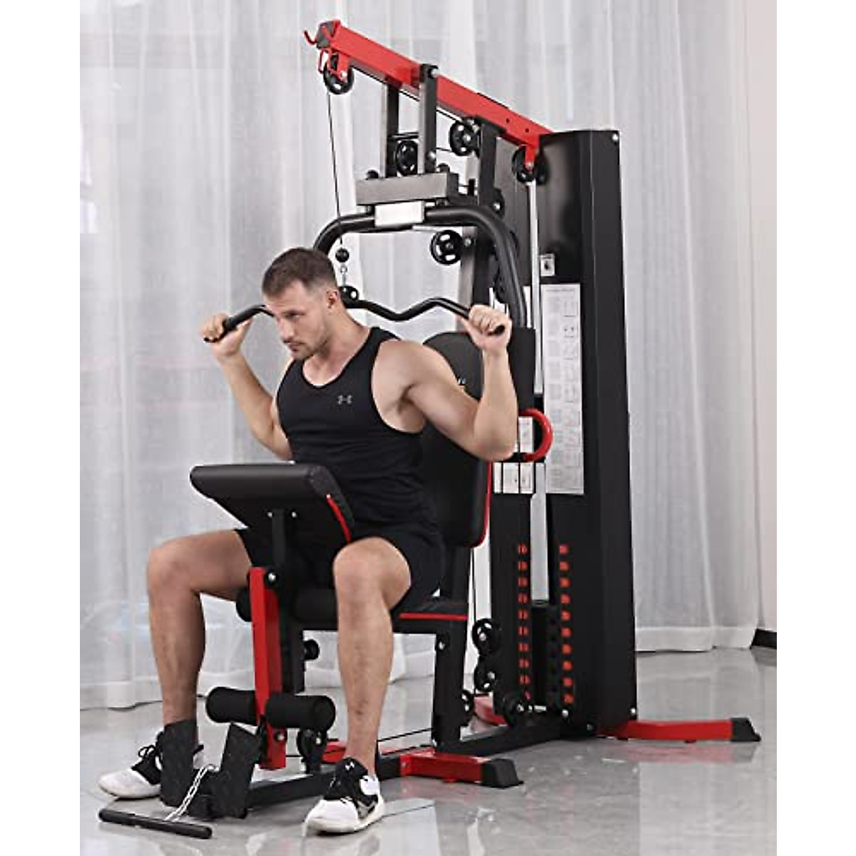 Signature Fitness Multifunctional Home Gym System Workout Station with Leg Extension and Preacher Curl, 122.5LB Weight Stack, M750, Multiple Pacakges