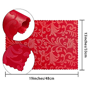 HommxJF 4 Pieces Wave Scroll Damask Jacquard Red Placemats,13 x 19 inch Protect Surface Heat and Stain Resistant Dinner Mats