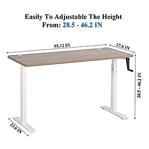 UNICOO – Primum Quality 55.12 x 27.6 Inch Crank Height Adjustable Standing Desk, Sit to Stand up Desk, Home Office Computer Table (White Frame/Ancient Oak Top-55IN-Crank)