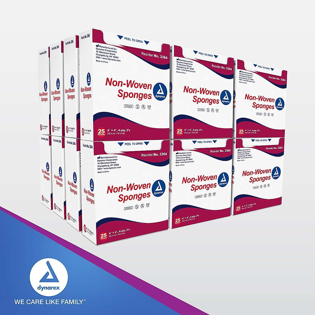 Dynarex Non-Woven Sponges, Sterile, Gauze Sponges, Highly-Absorbent and with Less Linting, 4"x 4", 4 Ply, 1 Case of 600 (24 Boxes of 25)