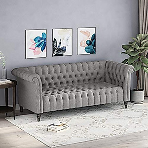Christopher Knight Home Edgar Traditional Chesterfield Sofa with Tufted Cushions, Gray and Black