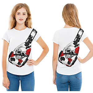 Yamegoun Rose And Skull Unisex Chest Bags Crossbody Sling Backpack Travel Hiking Daypack for Women Men Shoulder Bag for Casual Sport Climbing Runners