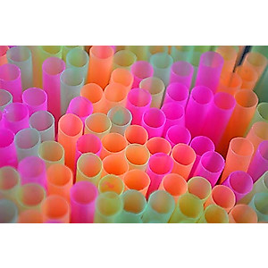 ALINK 500-PCS Neon Colored Flexible Drinking Straws, Plastic Disposable Bendy Straws - 7.75" x 0.23"