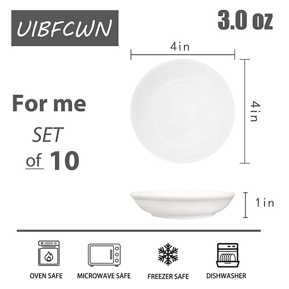 UIBFCWN 3 Oz 10 Pack White Dipping Bowls, Ceramic Dip Bowls, Soy Sauce Dish & Bowl, Olive Oil Dipping Dishes, Charcuterie Bowls, Serving Bowls for Side Dishes, Ketchup, BBQ and Party Dinner