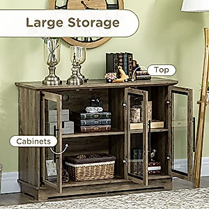 HOMCOM Farmhouse Sideboard, Buffet Cabinet with Glass Door, Credenza, Distressed Grey