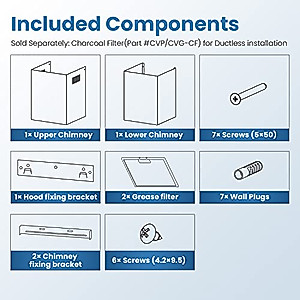 COMFEE' CVP30W6AST Ducted Pyramid Range 450 CFM Stainless Steel Wall Mount Vent Hood with 3 Speed Exhaust Fan, 5-Layer Aluminum Permanent Filters, Two LED Lights, Convertible to Ductless, 30 inches