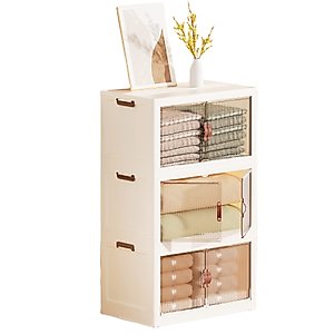 OEMVALATY Plastic storage bins with lids 40Qt,Stackable Storage Bins with Wheels,closet organizers and storage,3 Tier containers for organizing,totes for storage,storage cart with door
