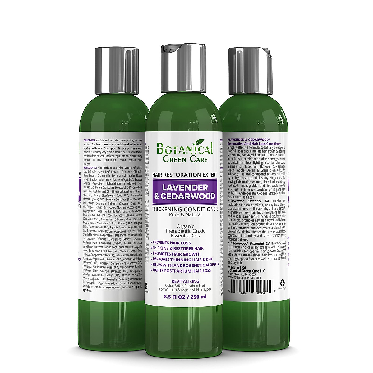 Botanical Green Care 'Lavender & Cedarwood' CONDITIONER - Thickening, Hair Growth, Strengthening Conditioner for Thinning Hair. Color Safe