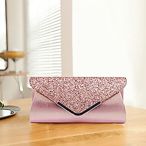 CORIOS Women Envelope Clutch Bag Sequins Evening Bag Shiny Handbag with Detachable Chain Bridal Wedding Purse Sparkly Shoulder Bag Elegant Crossbody Bag for Wedding Cocktail Prom Party Pink A