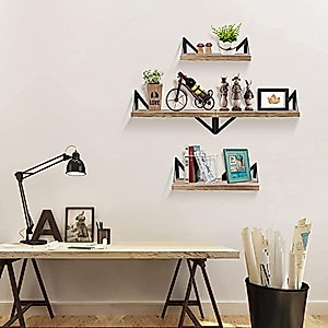 Klvied Floating Shelves Wall Mounted Set of 4, Rustic Wood Wall Shelves, Storage Shelves for Bedroom, Living Room, Bathroom, Kitchen, Office and More, Carbonized Black