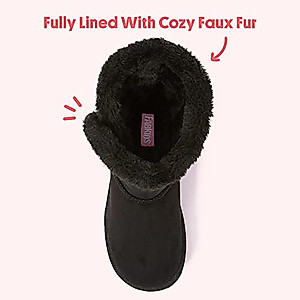 FabKids Girls Winter Mid Calf Snow Boots Warm Faux Fur Lined Non-Slip Fuzzy Shoes for Little Kid Black Size 3