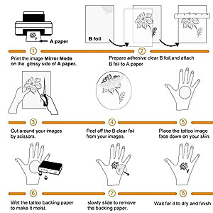 MECOLOUR Printable Temporary Tattoo Paper 5 sets 8.5"X11" for Inkjet printer DIY Image Transfer Decal Paper for Skin, For Celebrate Festivals, Parties, Birthday Bashes,New Year