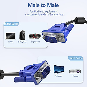 Weduda VGA to VGA Video Cable 6 feet/1.8m, 15 pin 1080P Full HD Male to Male Monitor Cable for Computer PC Laptops TV Projectors to Monitor Screen Projector with VGA Plug Port