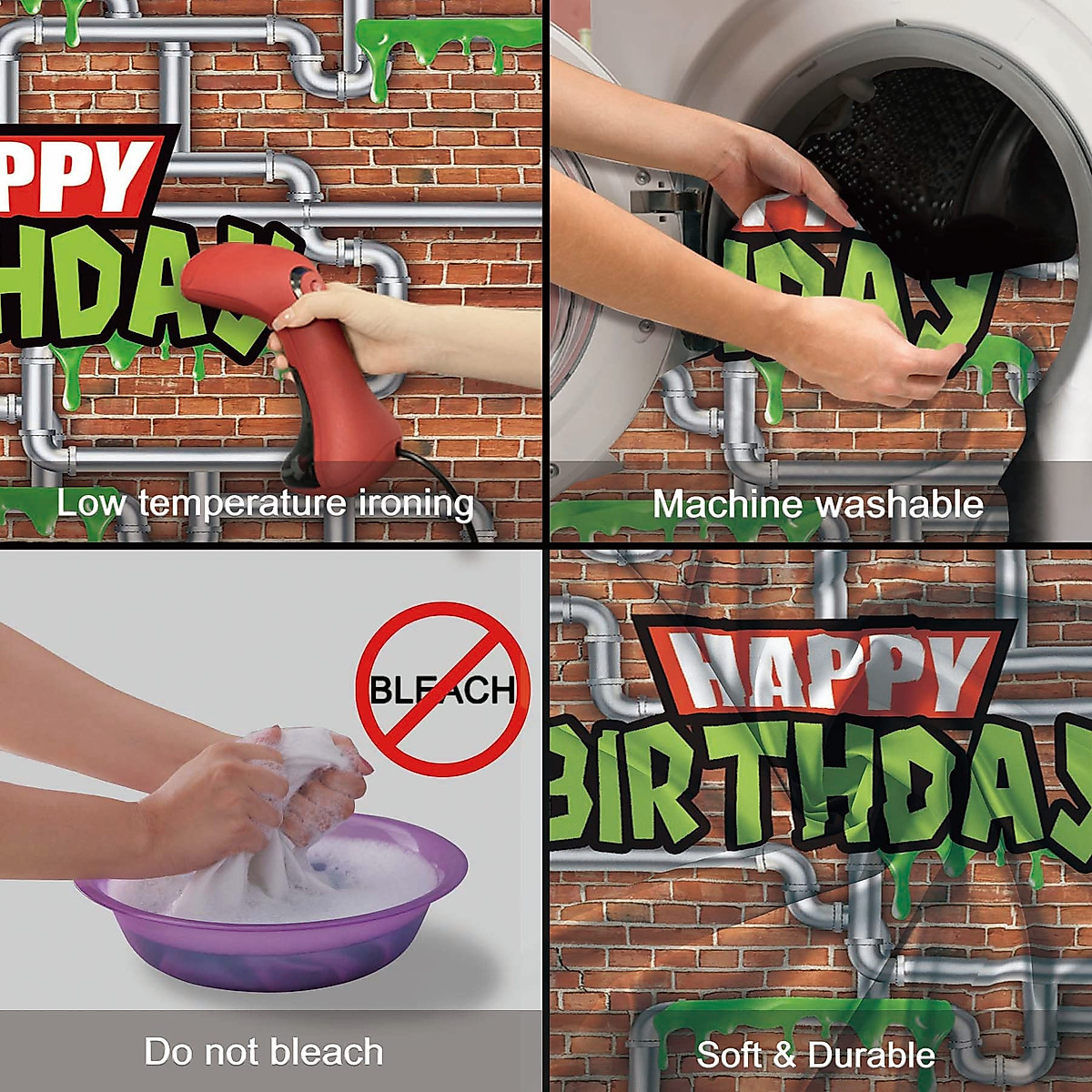 Yriujul 72x43inch Anime Kids Birthday Backdrop Cartoon Ninja Tortoise Party Banner Water Pipe Red Brick Wall Photography Background Photo Props