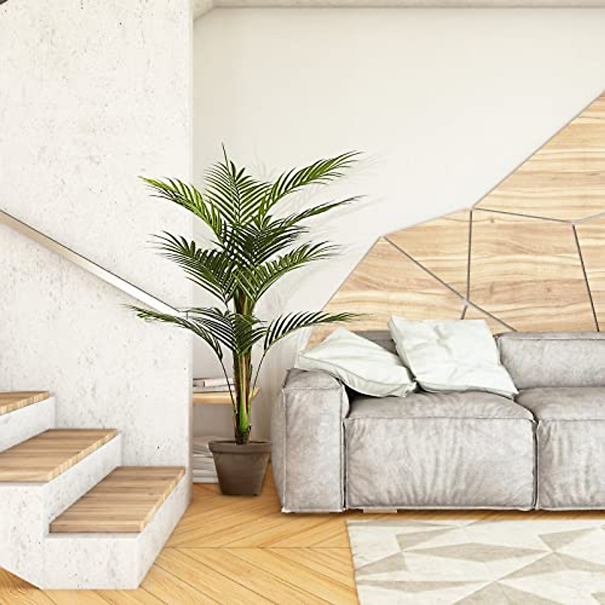 SeelinnS Artificial Trees Artificial ​Palm Tree Artificial Plants for Home Decor Indoors and Outdoors 4FT Fake Plants Tall Artificial Plants with 14 Artificial Leaves and Plastic Nursery Pot (2 Pack)