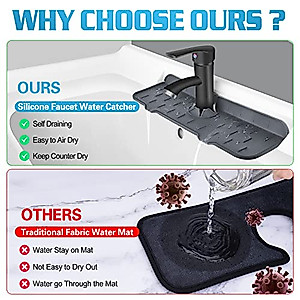 Kingmall Silicone Faucet Mat, Silicone Faucet Drip Catcher for Kitchen Faucet Drip Catcher Sink Faucet Mat Faucet Splash Guard Bathroom Faucet Water Catcher Mat, Sink Draining Pad Behind Faucet【Grey】