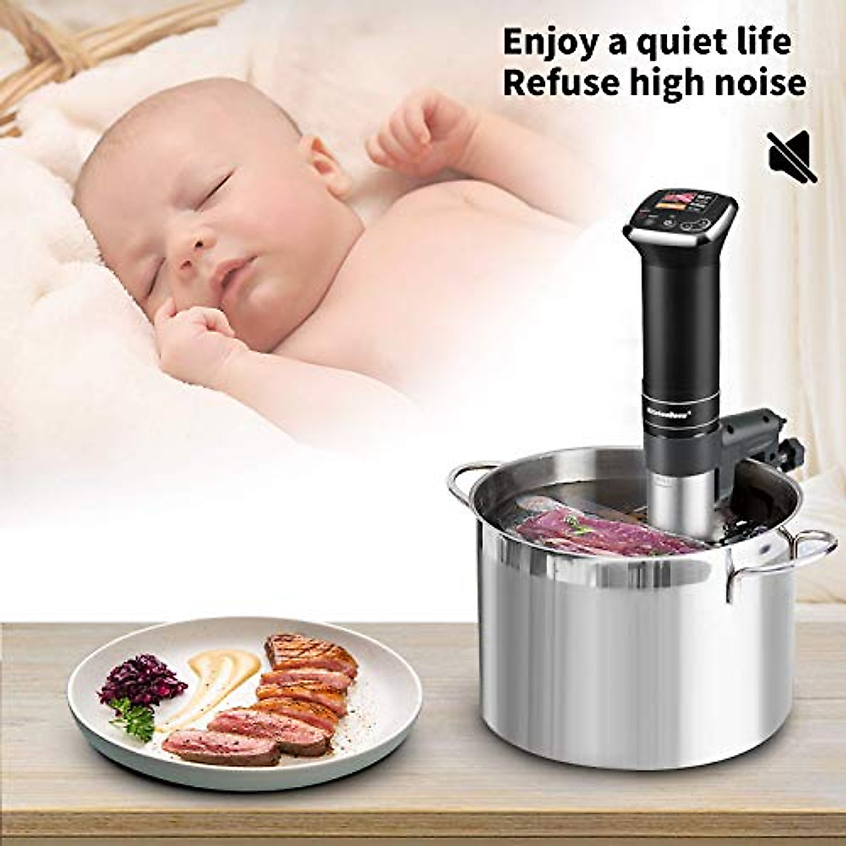 Sous-Vide Machine Immersion-Circulator Precise Cooker - 1100 Watts IPX7 waterproof, Advanced chip precise temperature control,LCD color display,With storage bag and Includes10 Vacuum Sealer Bags