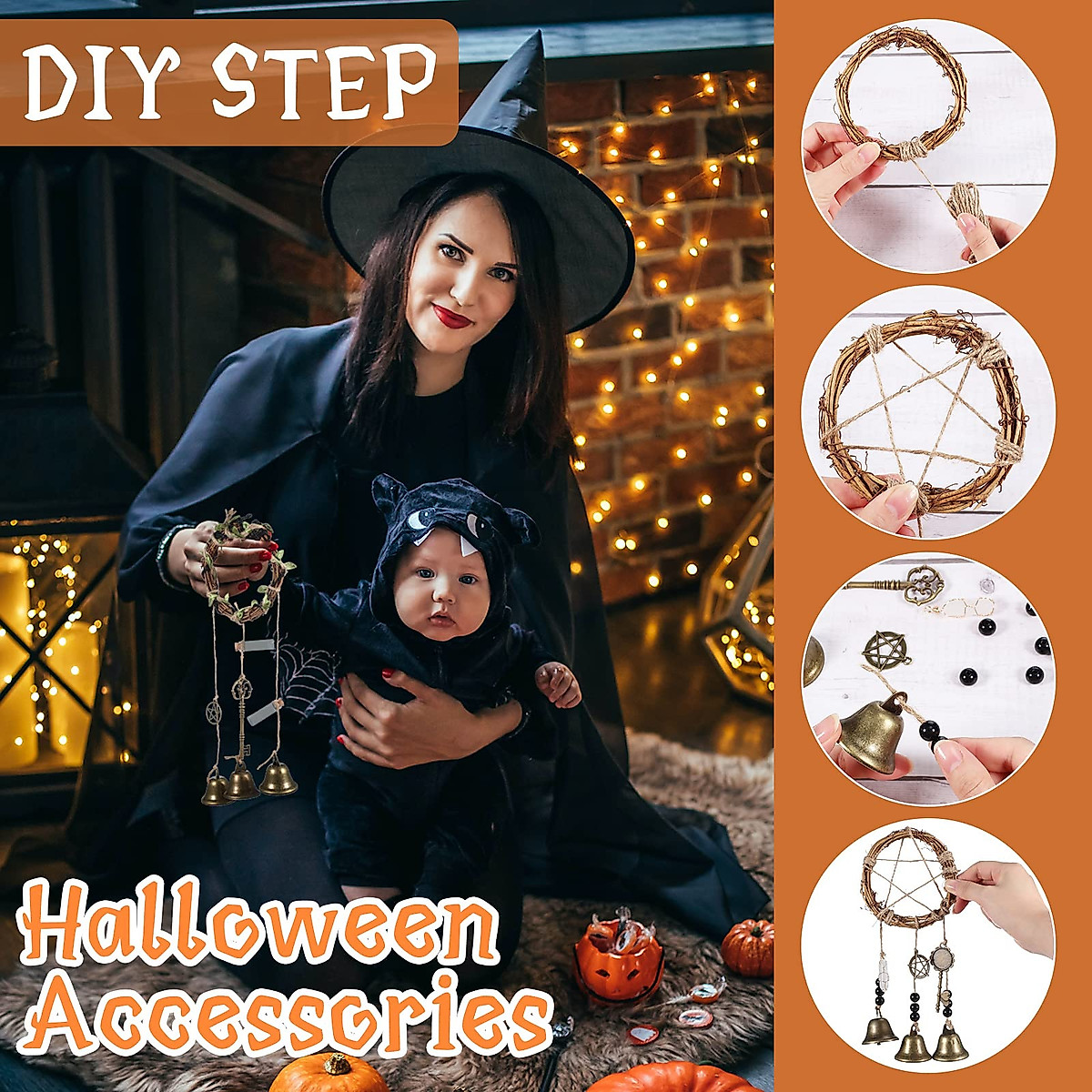 Charniol Witch Bells DIY Kit for Door Knob for Protection Witch Bell Witchy Decor Hanging Witchcraft Decorations Witches Wind Chimes