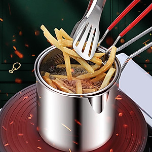 SHERCHPRY 1 Set of Stainless Steel Stock Fry Pot with Strainer Basket, Deep Fryers Frying Pot for Frying Fish Shrimp Chicken and Fries (with Clip)